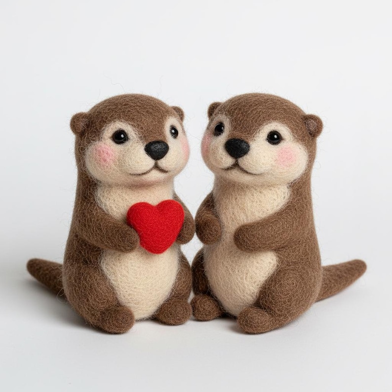 Felt Valentine's Day Ornaments，handmade Wool Felt Otter, Cute Valentine ...