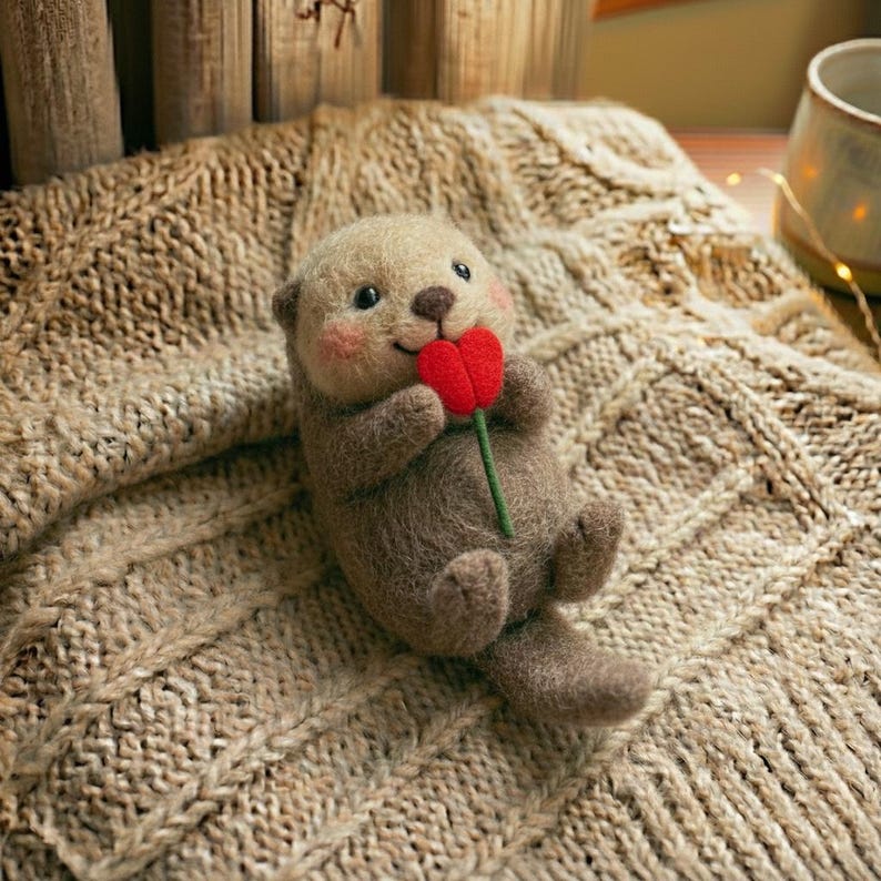 Felt Valentine's Day Ornaments，handmade Wool Felt Otter, Cute Valentine ...