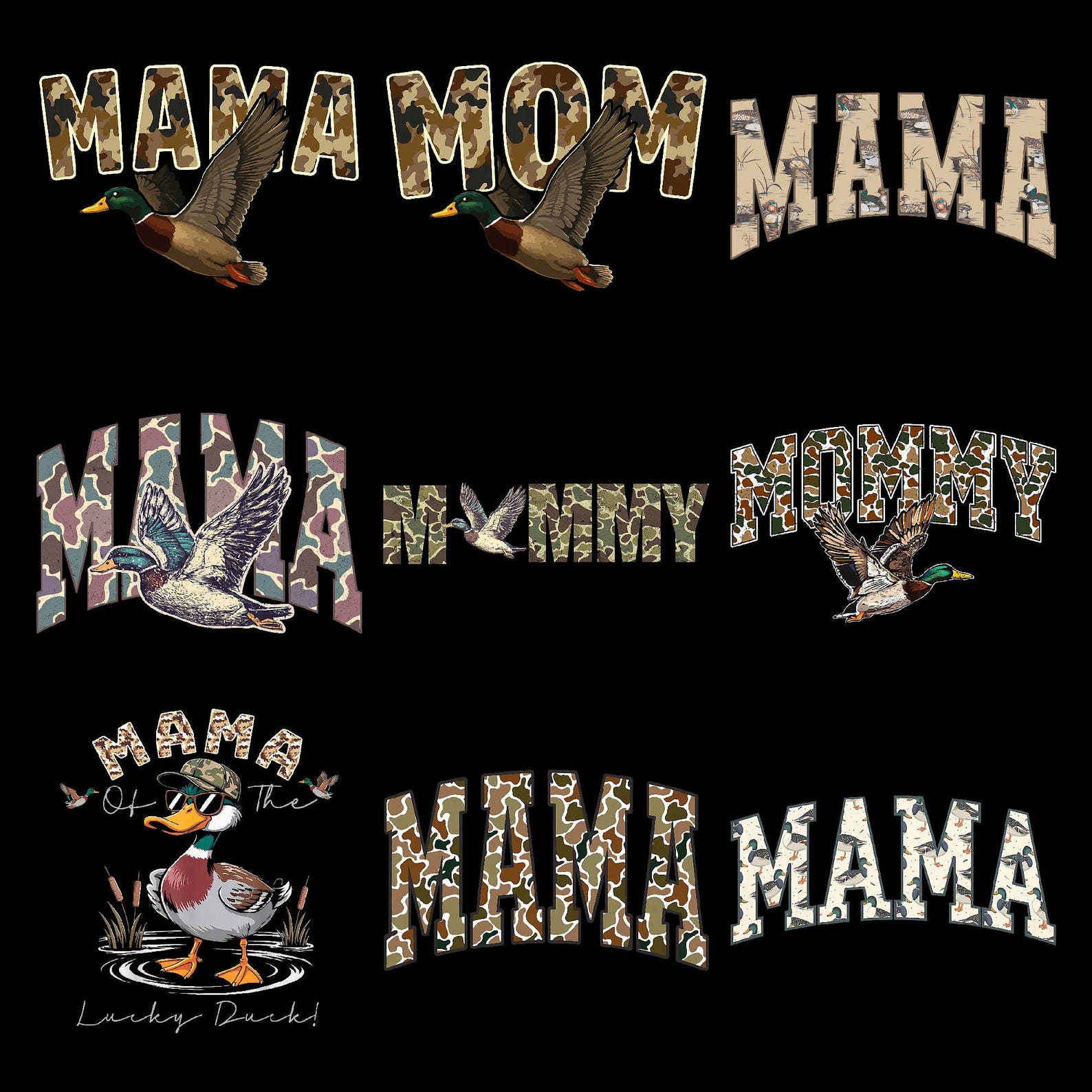 Hunting Mom PNG Bundle, Mallard Duck Camo Mama Mommy Designs, Waterfowl ...