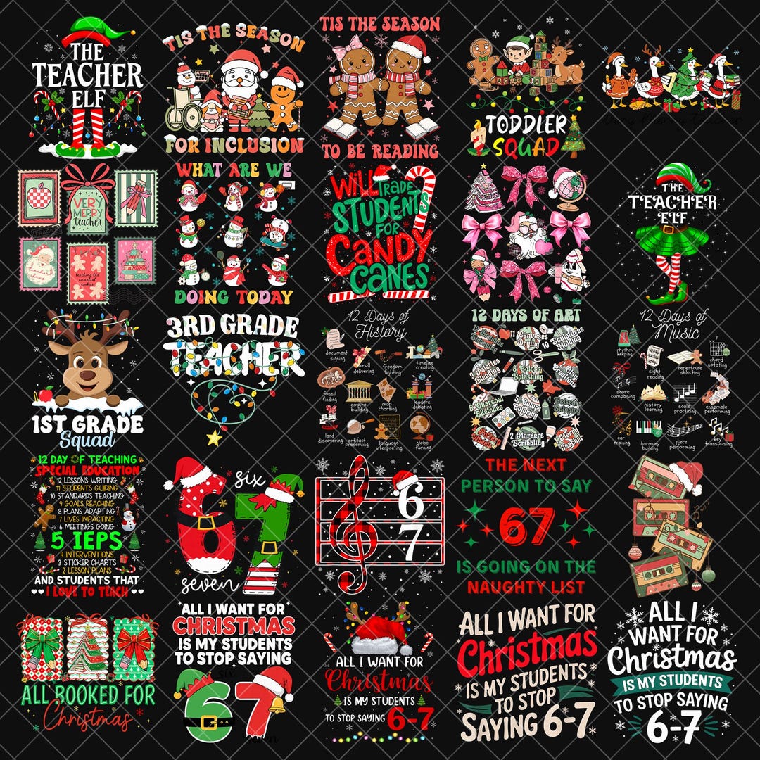 Christmas Stich PNG Clipart Bundle, Cartoon Designs (digital Download ...
