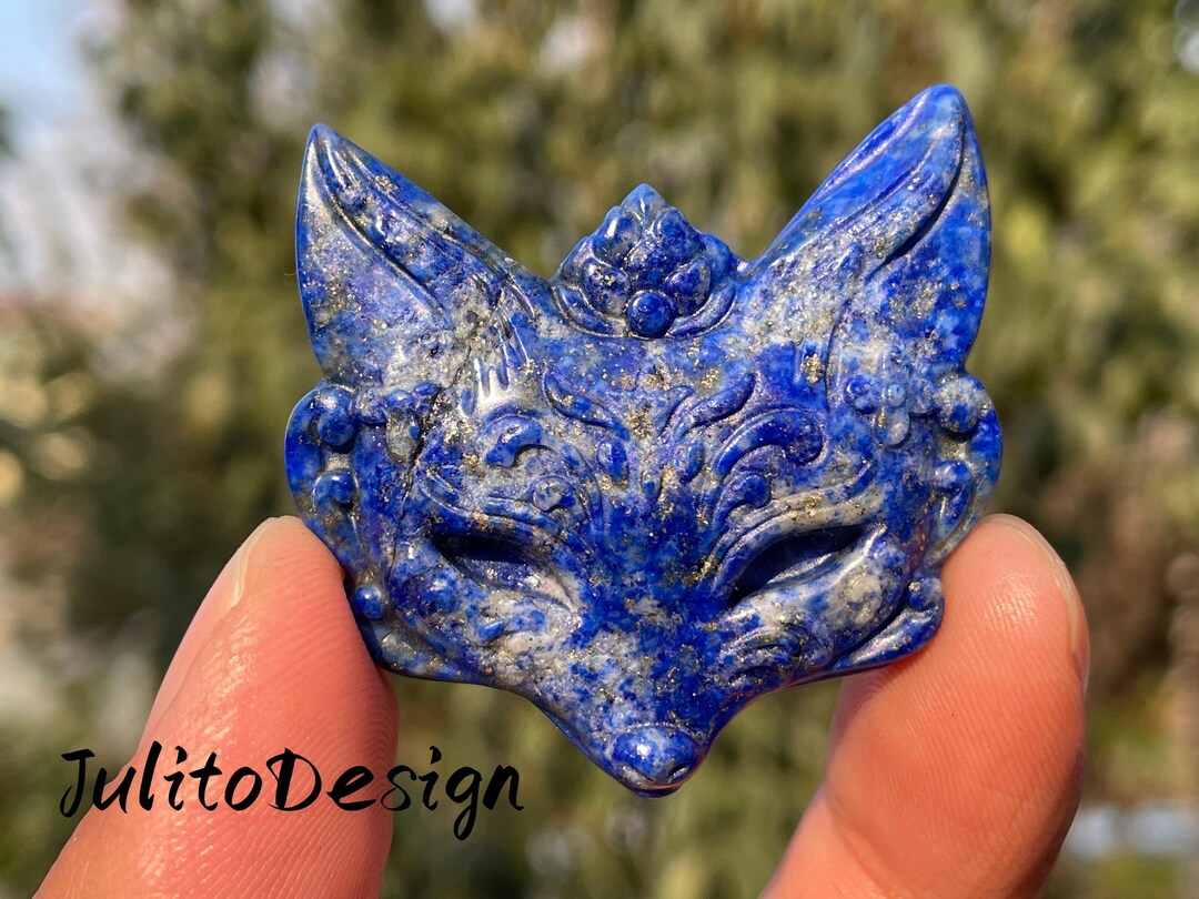 Hand Carved Lapis Lazuli Stone FOX Head Pendant Quartz Skull: Crystal ...