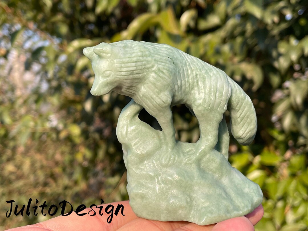 Hand Carved Green Jade Wolf Skull: Crystal Home Decor Gift (3'') - Etsy