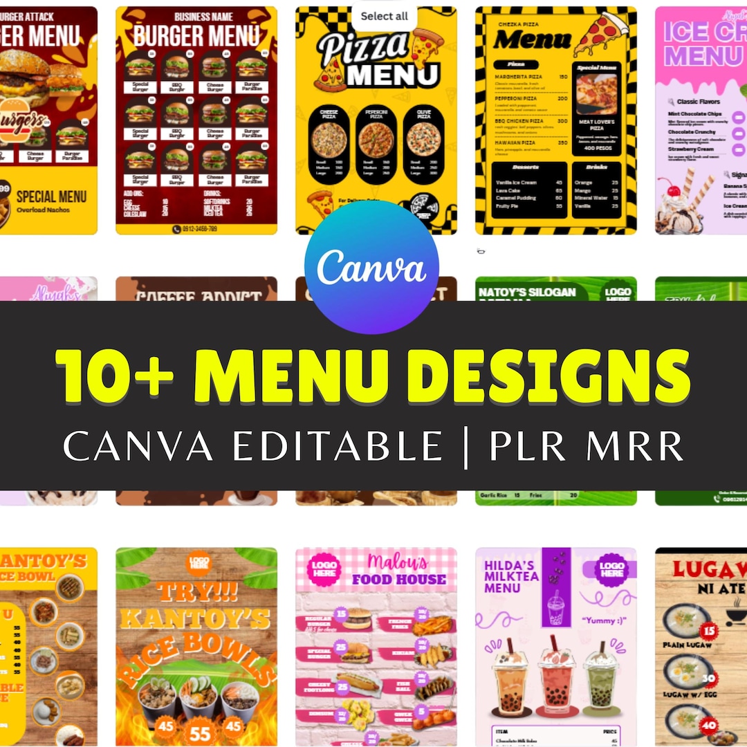 Restaurant Menu Templates Canva Editable Design Bundle Digital PLR MRR ...