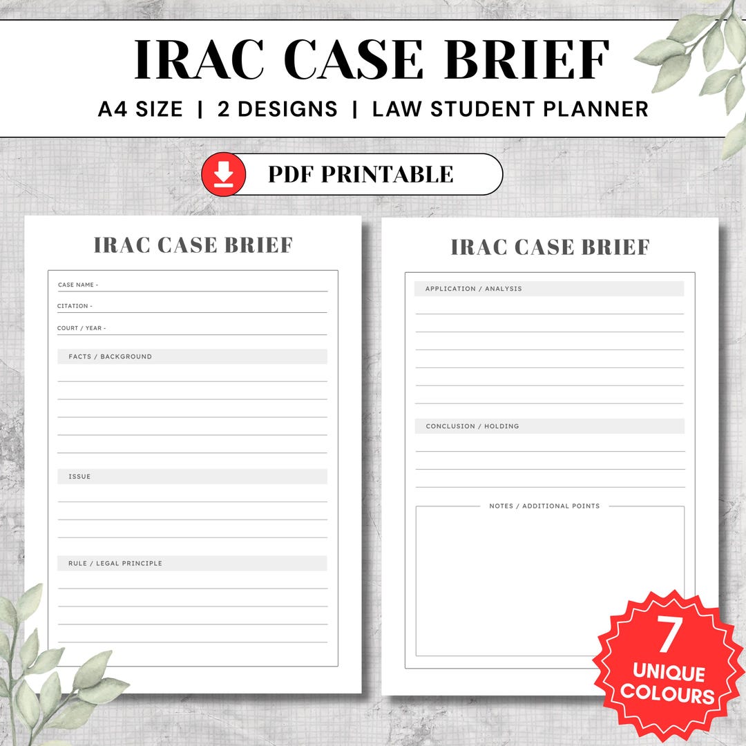 IRAC Case Brief Template | Law School Study, Exam Prep (digital ...