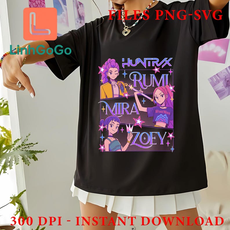 Kpop Demon Hunters Huntrx Rumi Mira Zoey Anime Style Design PNG - Etsy