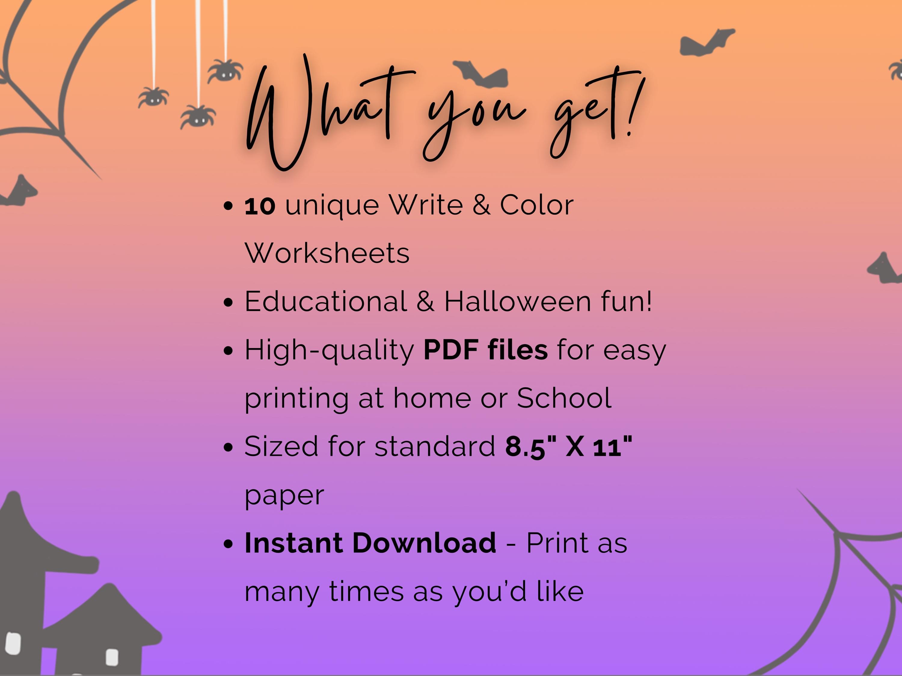 Halloween Writing Practice: Pre-k Coloring Pages (10 Page PDF Bundle ...