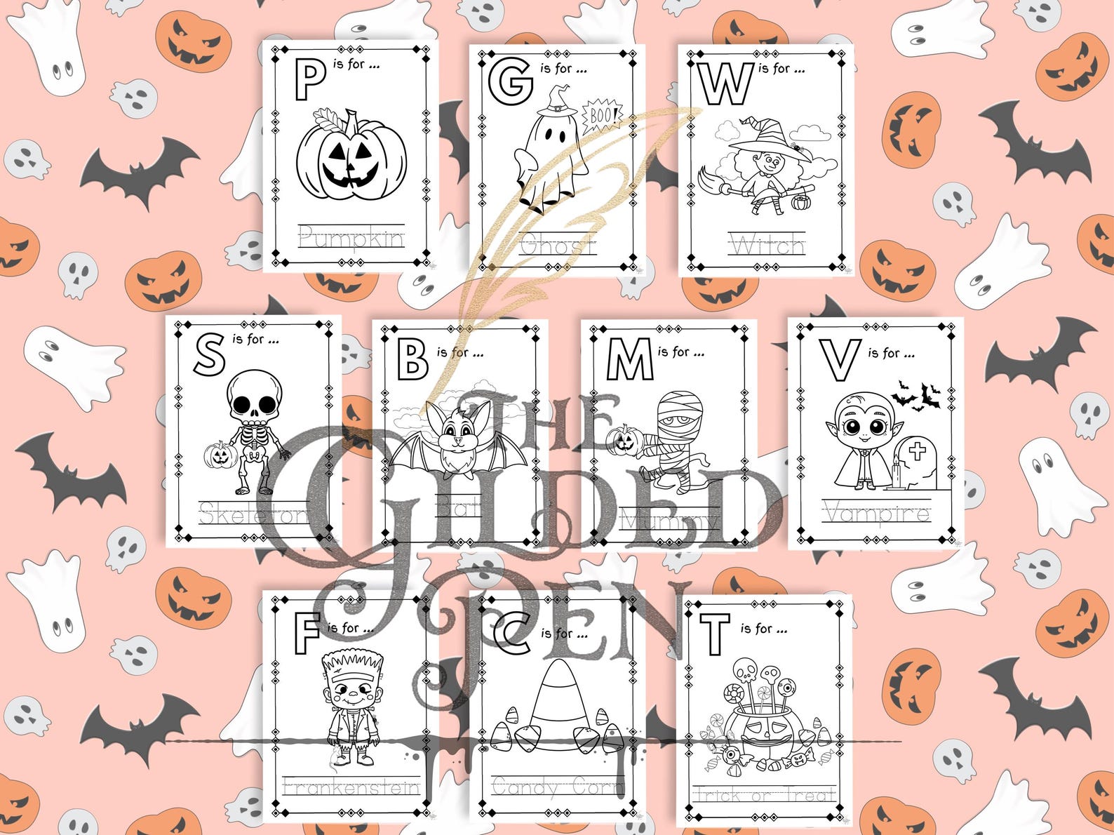 Halloween Writing Practice: Pre-k Coloring Pages (10 Page PDF Bundle ...