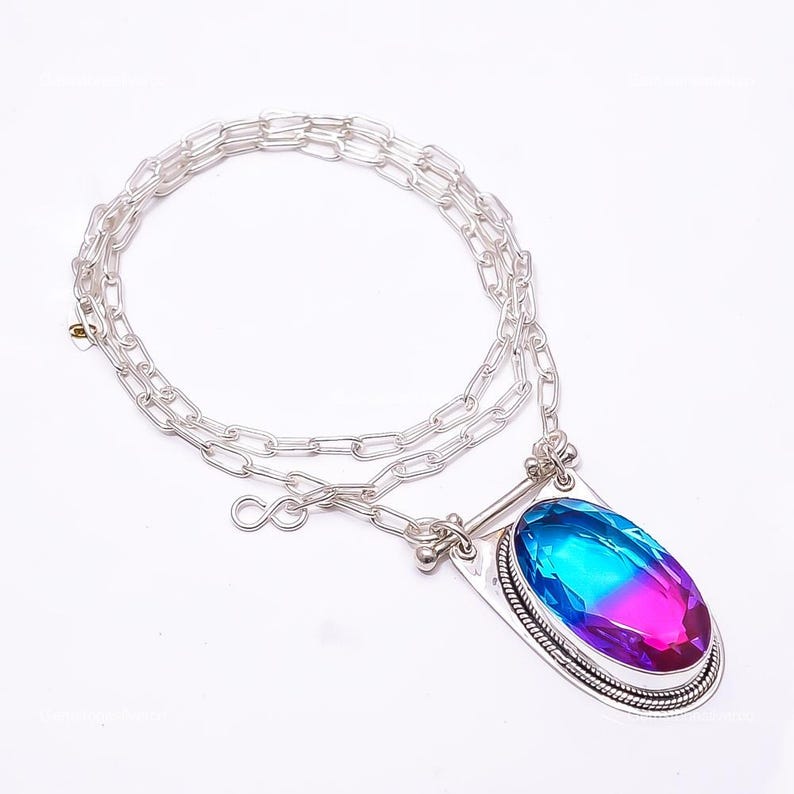 Bi - Color Tourmaline Artisan Necklace 925 Sterling Silver October ...