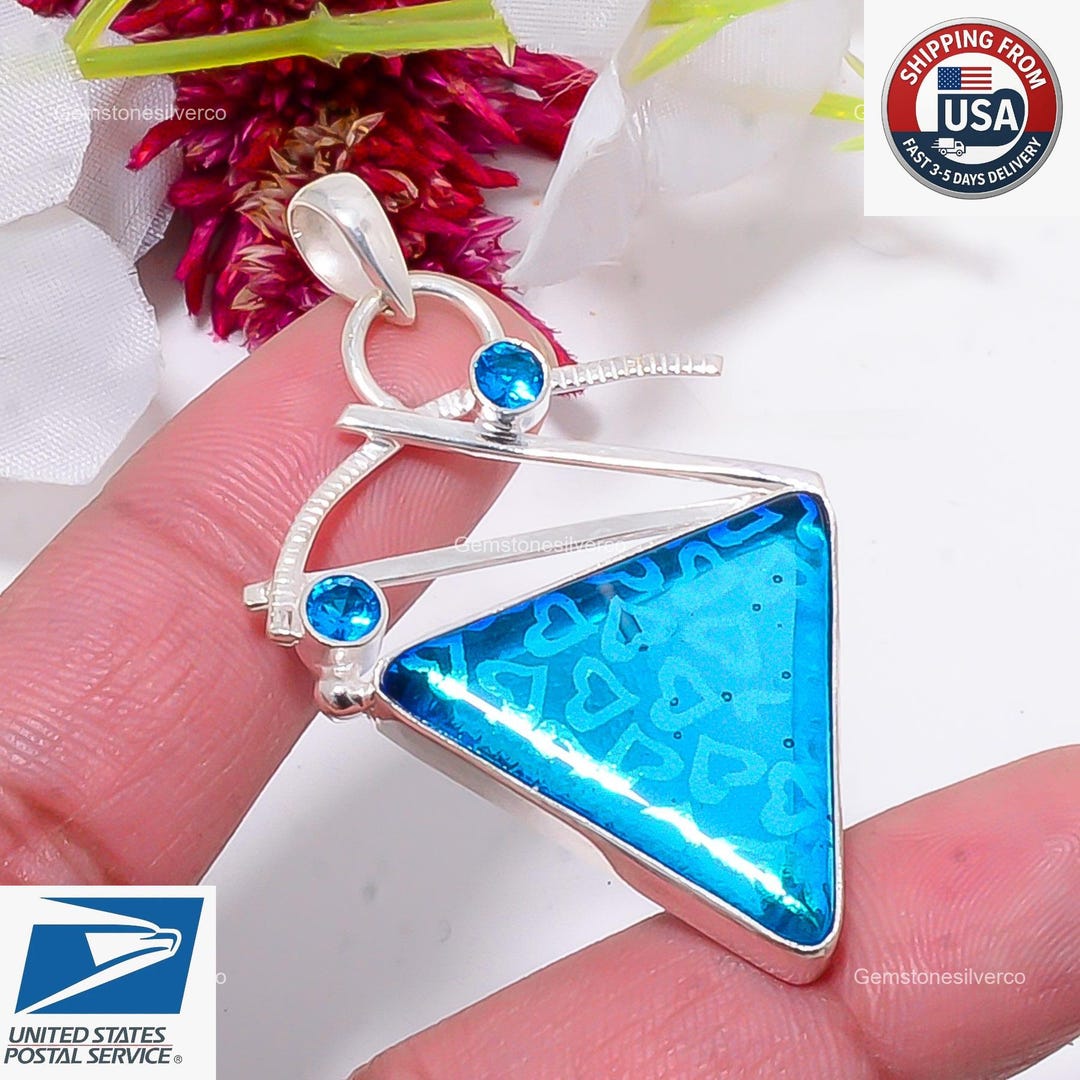 Dichroic Glass Artisan Pendant 925 Sterling Silver Blue Stone Jewelry ...