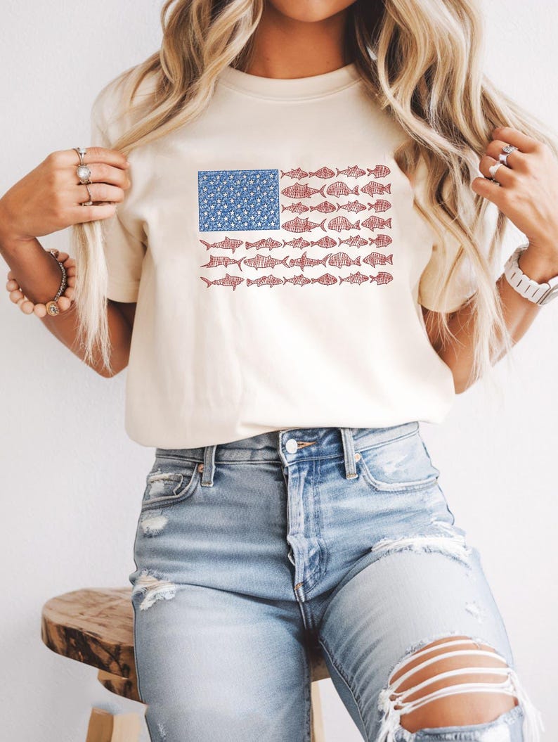 American Fishing Flag Embroidery, Sketch Fill American Flag Embroidery ...