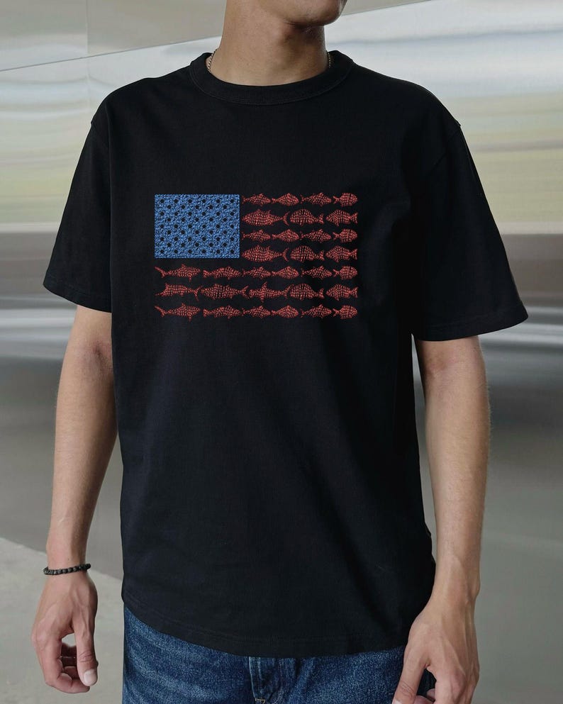 American Fishing Flag Embroidery, Sketch Fill American Flag Embroidery ...