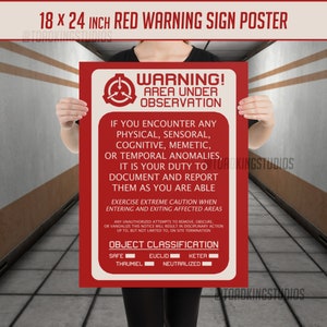 RED Warning Sign SCP Foundation Poster POD Anomalous Observation ...