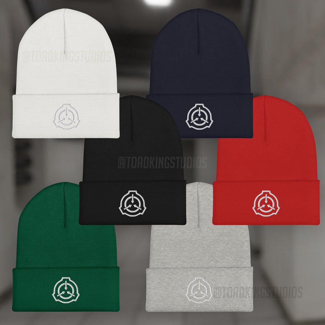 Puffed Embroidered Beanie With SCP White Logo White Foundation Hat POD ...