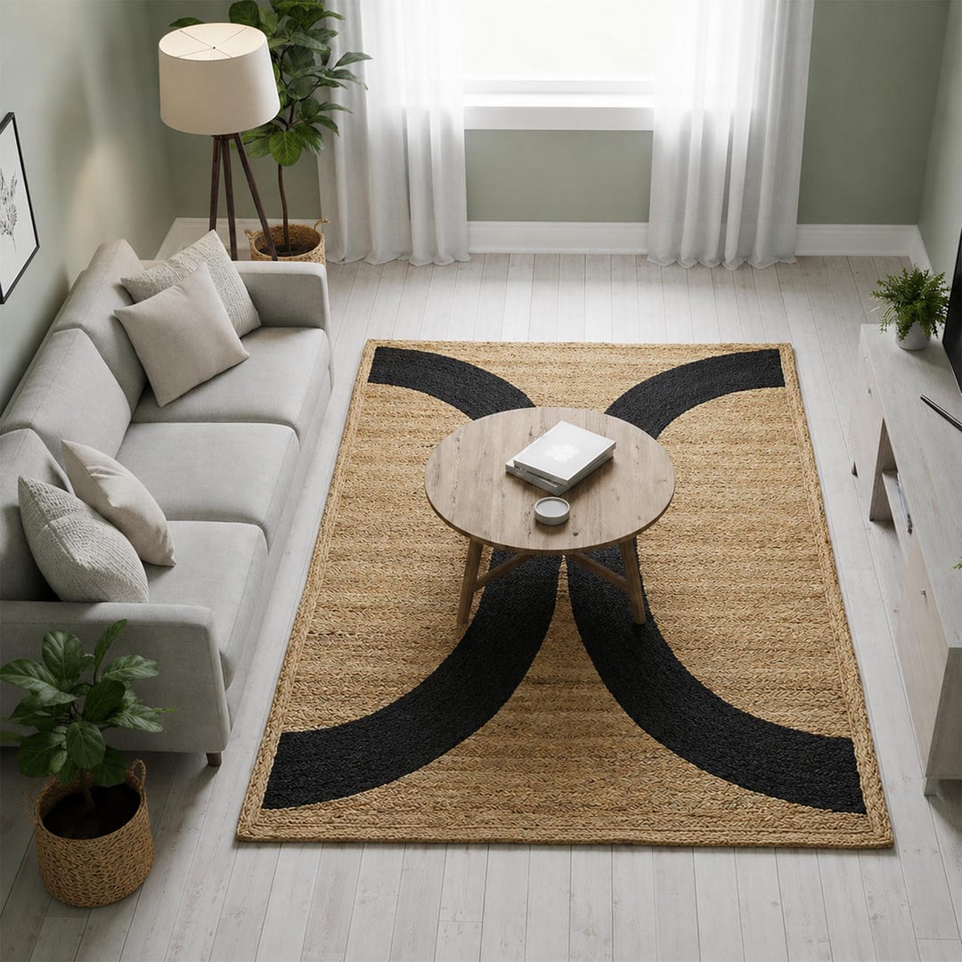 Natural Jute Area Rug – Black Abstract Pattern, Modern Bohemian Home ...
