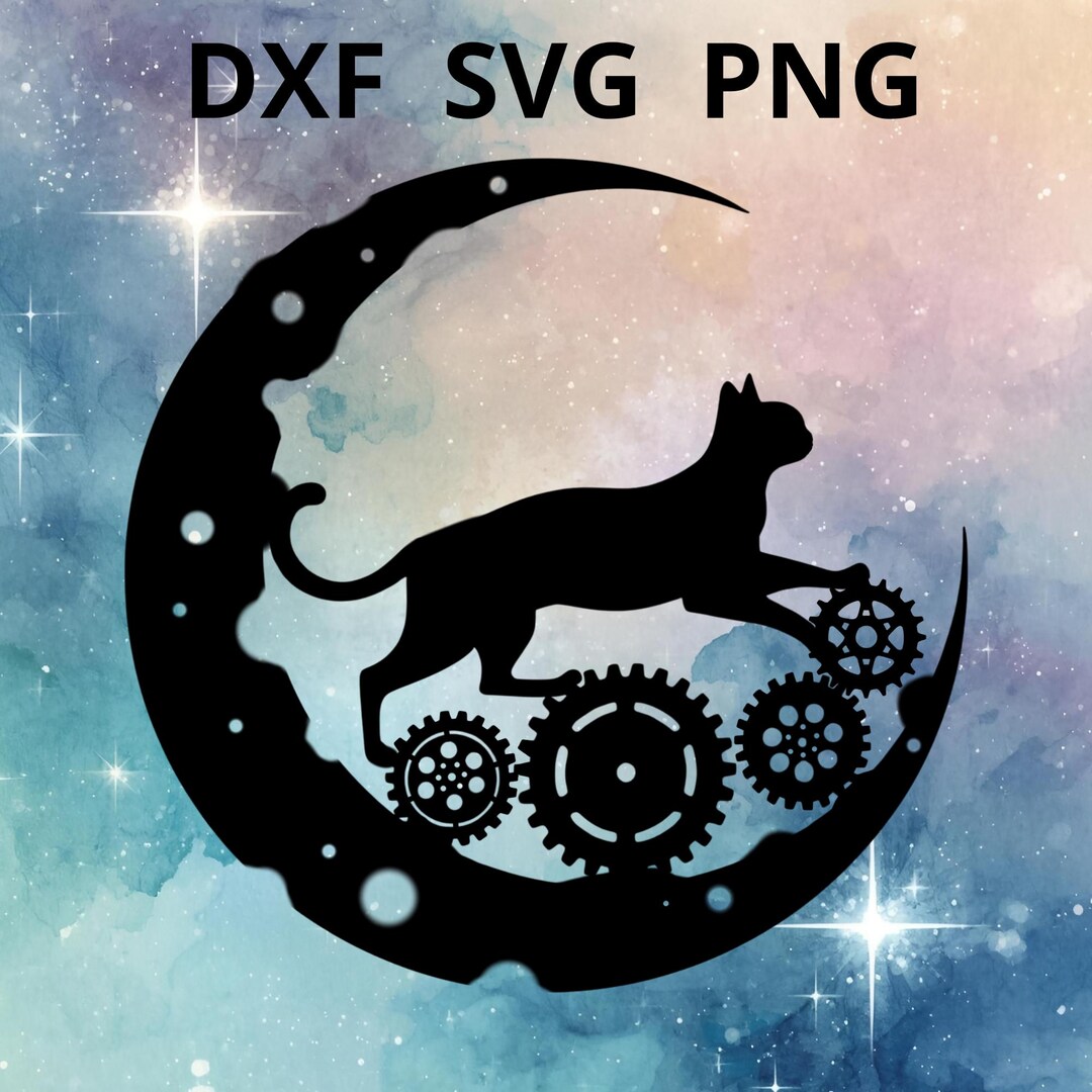 Cosmo Cat - Controls the Moon, SVG, DXF, PNG File, Wall Decor ...