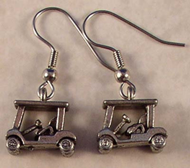 Pewter Golf Cart Earrings on Surgical Steel French Wires. - Etsy