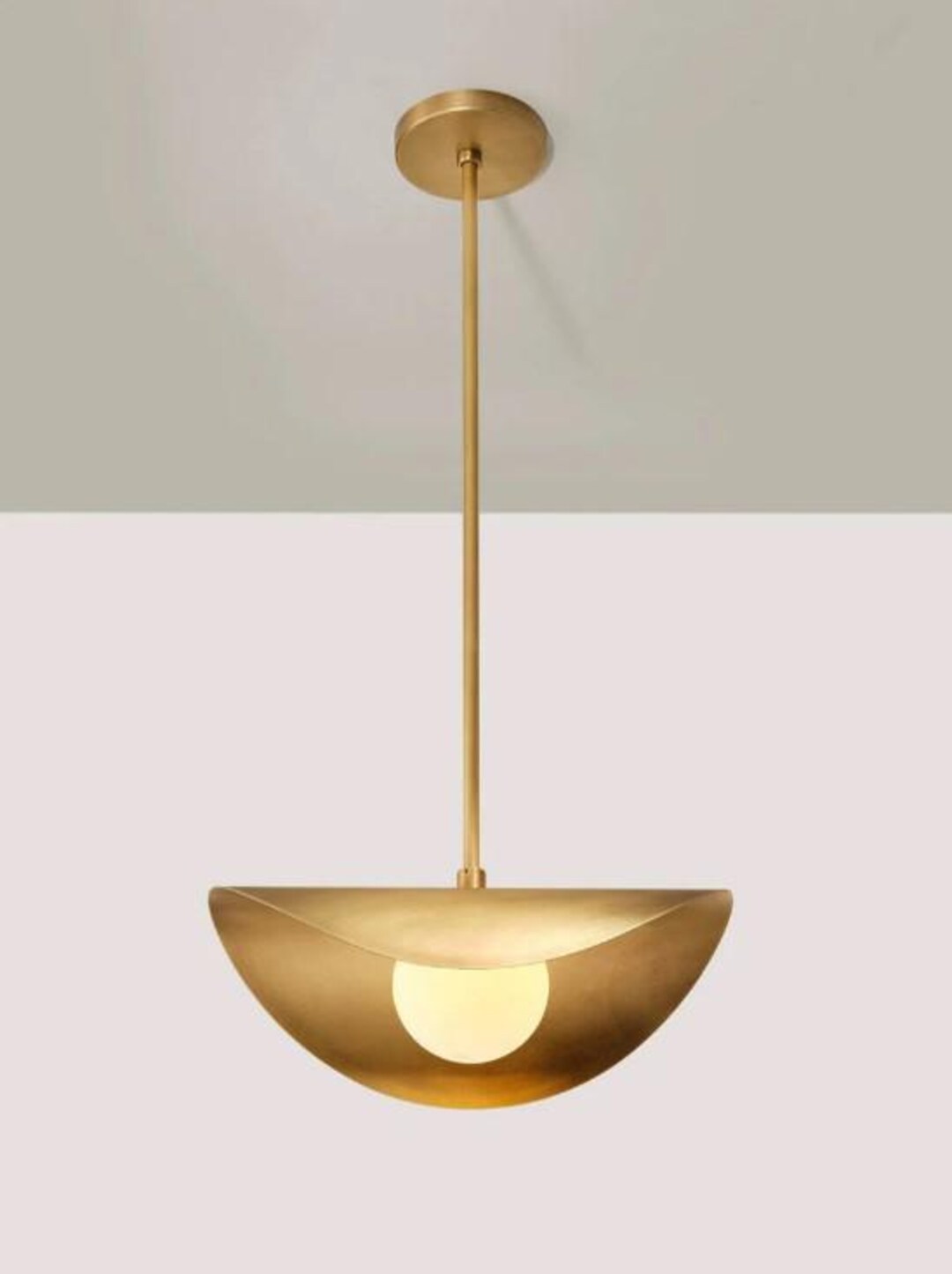 Mid Century Raw Brass Pendant Light: Globe Shade Ceiling Fixture - Etsy
