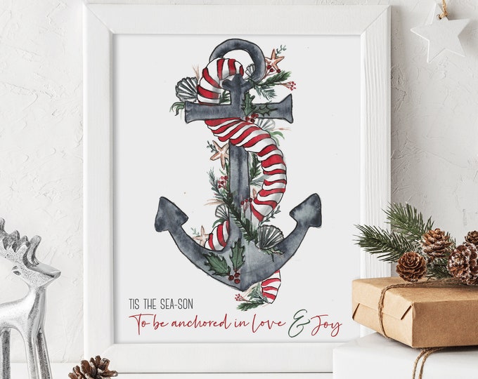 Christmas Anchor Print DIGITAL DOWNLOAD FILE Only, Printable Art ...