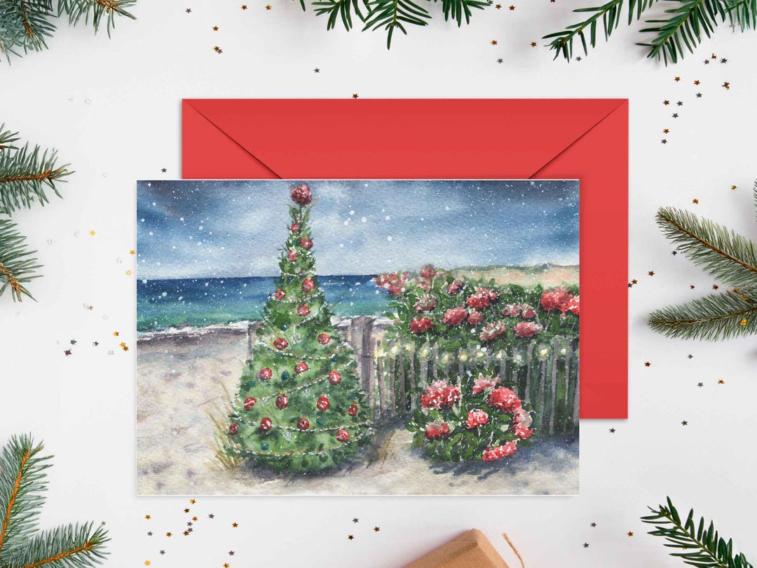 Red Hydrangea Christmas 5x7 in Greeting Card, Christmas Cards, Sunset ...