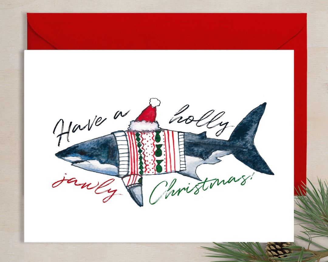 Jawly Shark 5x7 Christmas Greeting Card, Holiday Card, Christmas Card ...