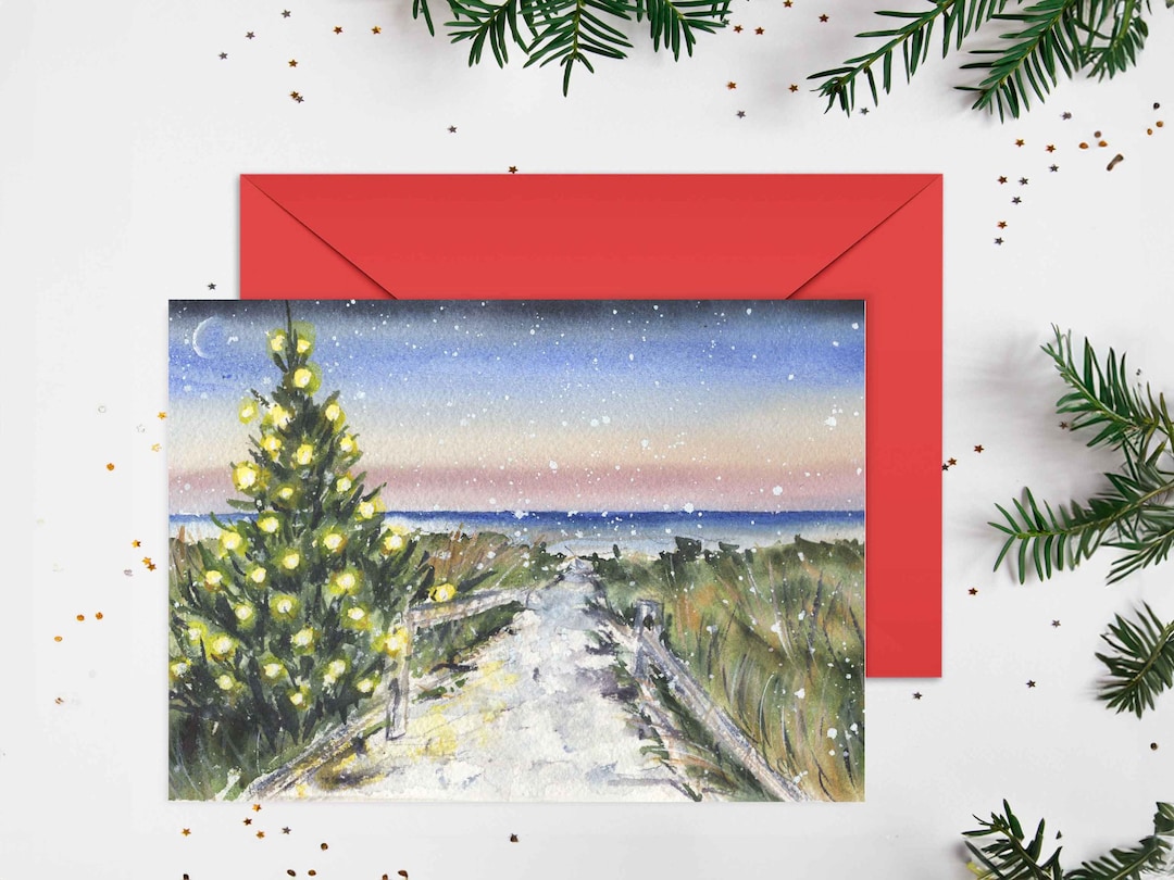 Christmas Beach Sunset 5x7 in Greeting Card, Christmas Cards, Sunset ...