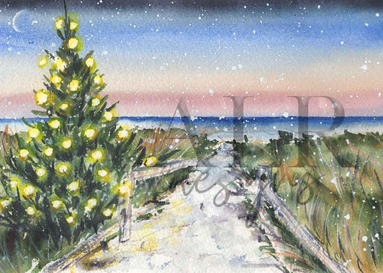 Christmas Beach Sunset 5x7 in Greeting Card, Christmas Cards, Sunset ...