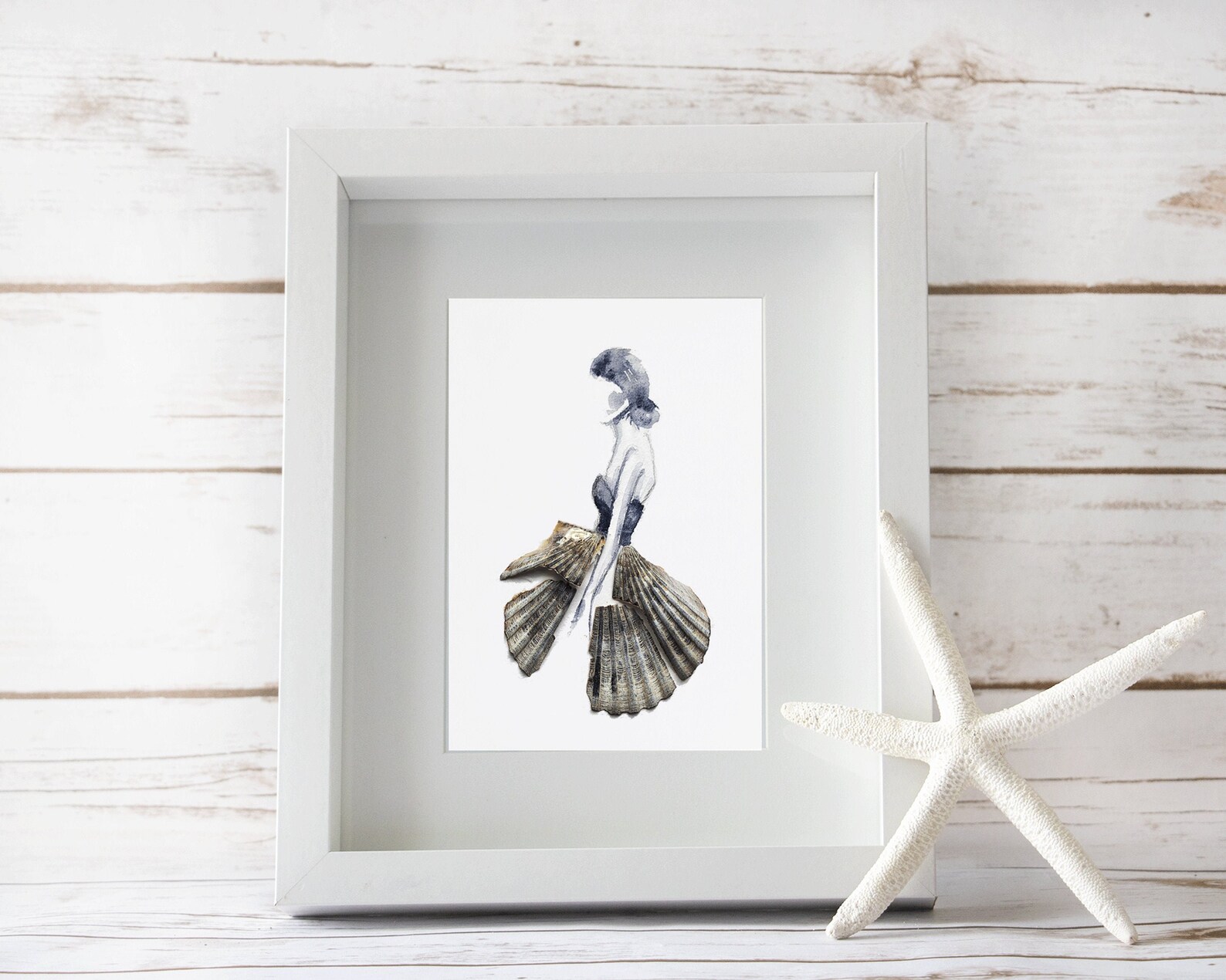 Shell Lady Print: Home Decor Wall Art Coastal Art Cottage - Etsy