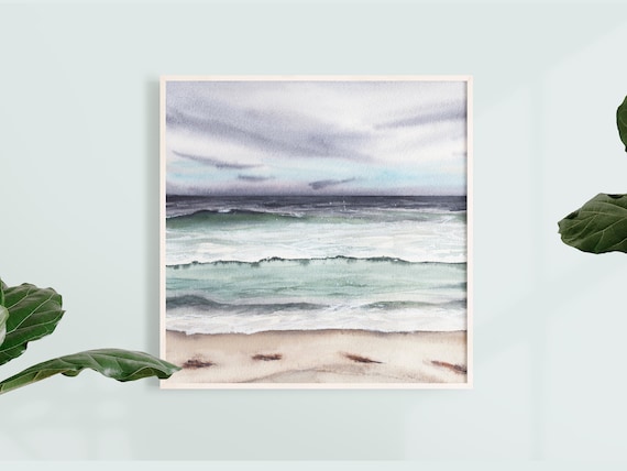 Wave Break Watercolor Print 8x8 10x10 Fine Art Print Beach | Etsy