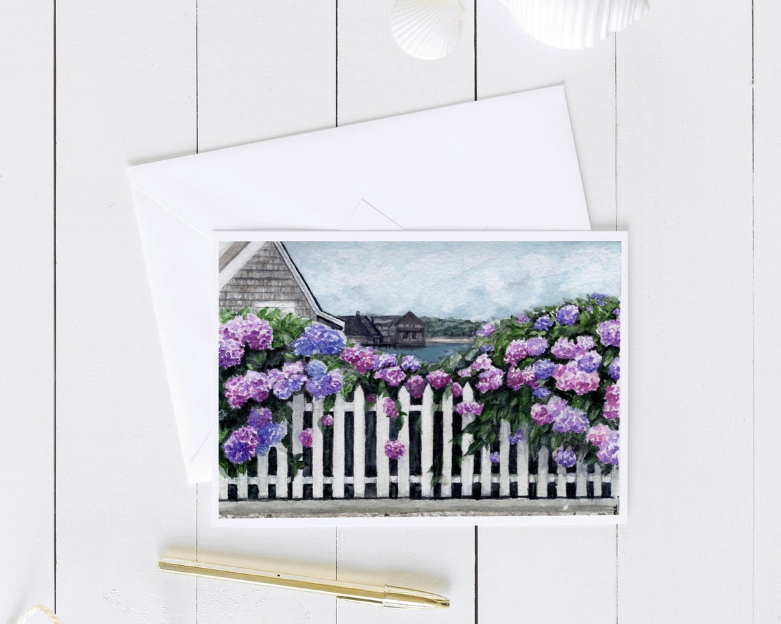 Summer Hydrangeas landscape blank greeting card mothers day | Etsy