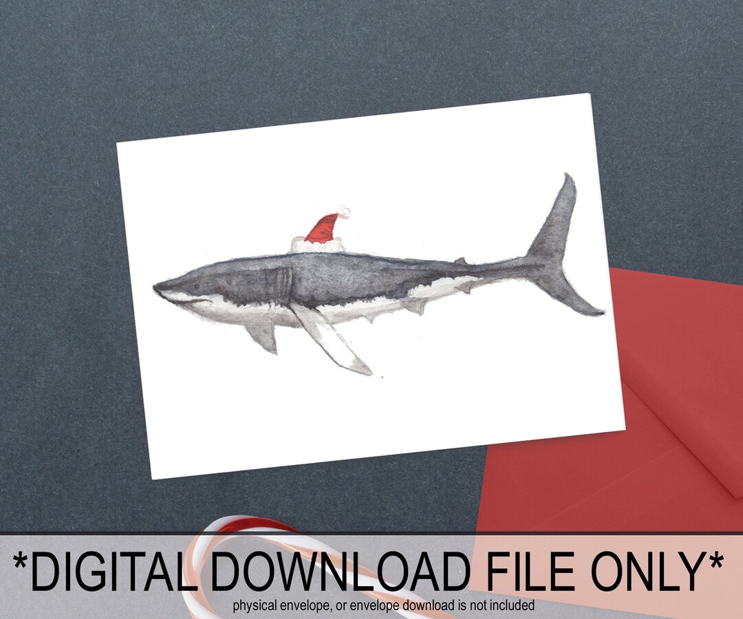 Santa Shark Greeting Card * DIGITAL DOWNLOAD FILE* Only, Printable ...