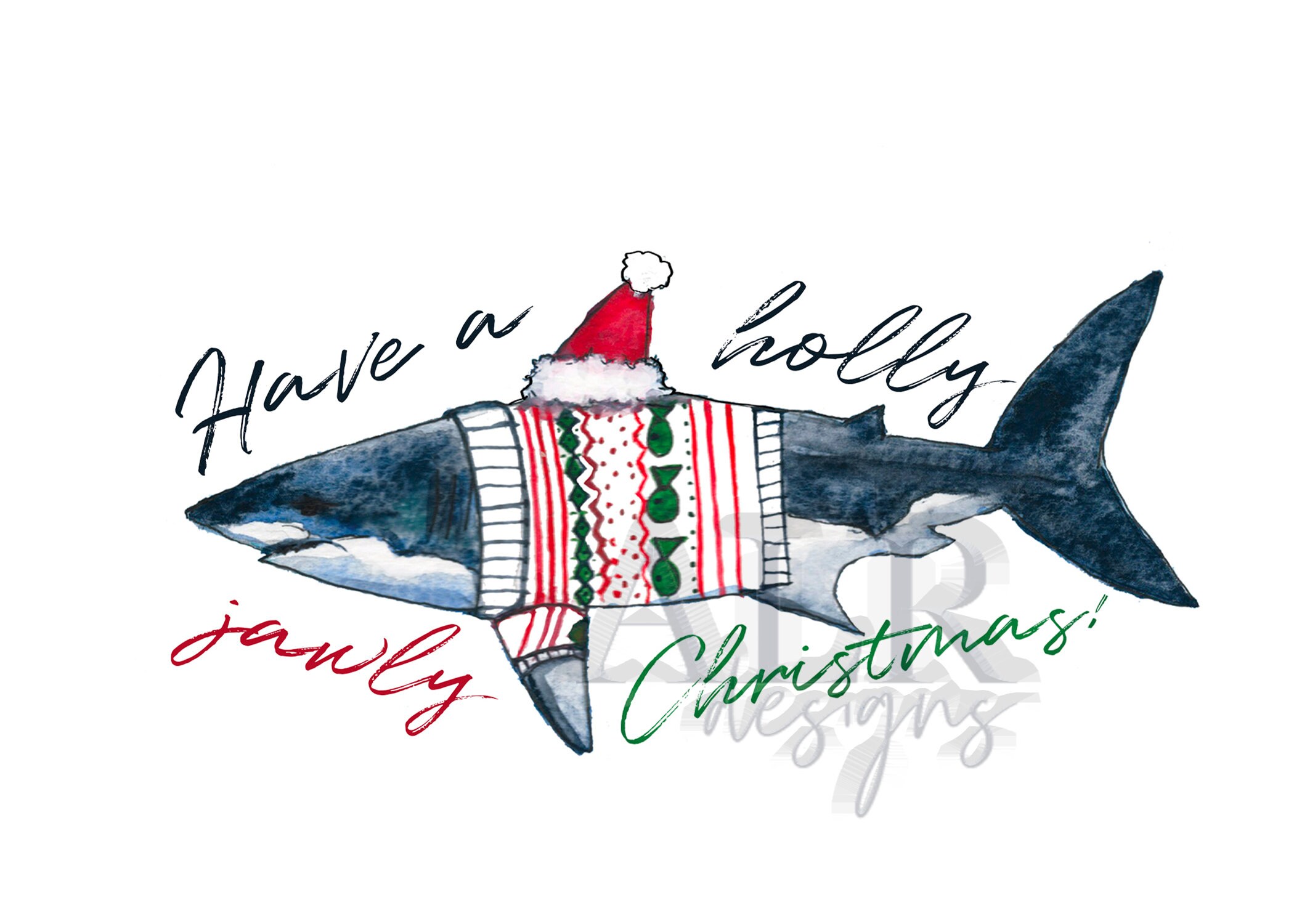 Jawly Christmas Shark DIGITAL DOWNLOAD FILE Only, Printable Art ...
