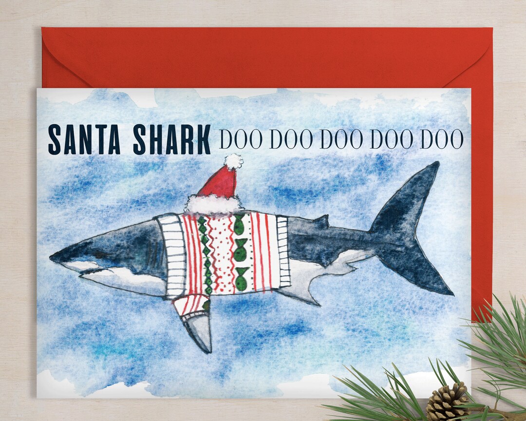 Santa Shark Song Blank Greeting Card, Nautical Art, Cute Christmas ...