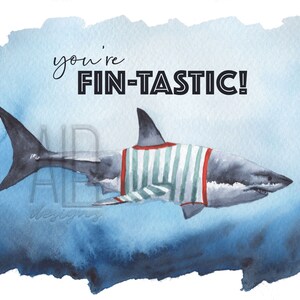 Fintastic Shark Greeting Card DIGITAL DOWNLOAD FILE, Printable Shark ...