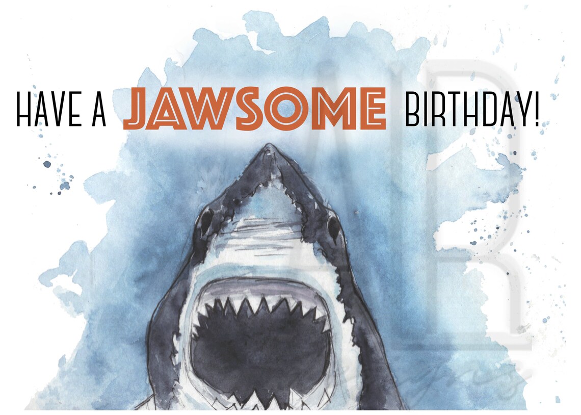 Jawsome Shark Birthday Card Folded 5x7 in Blank Greeting - Etsy