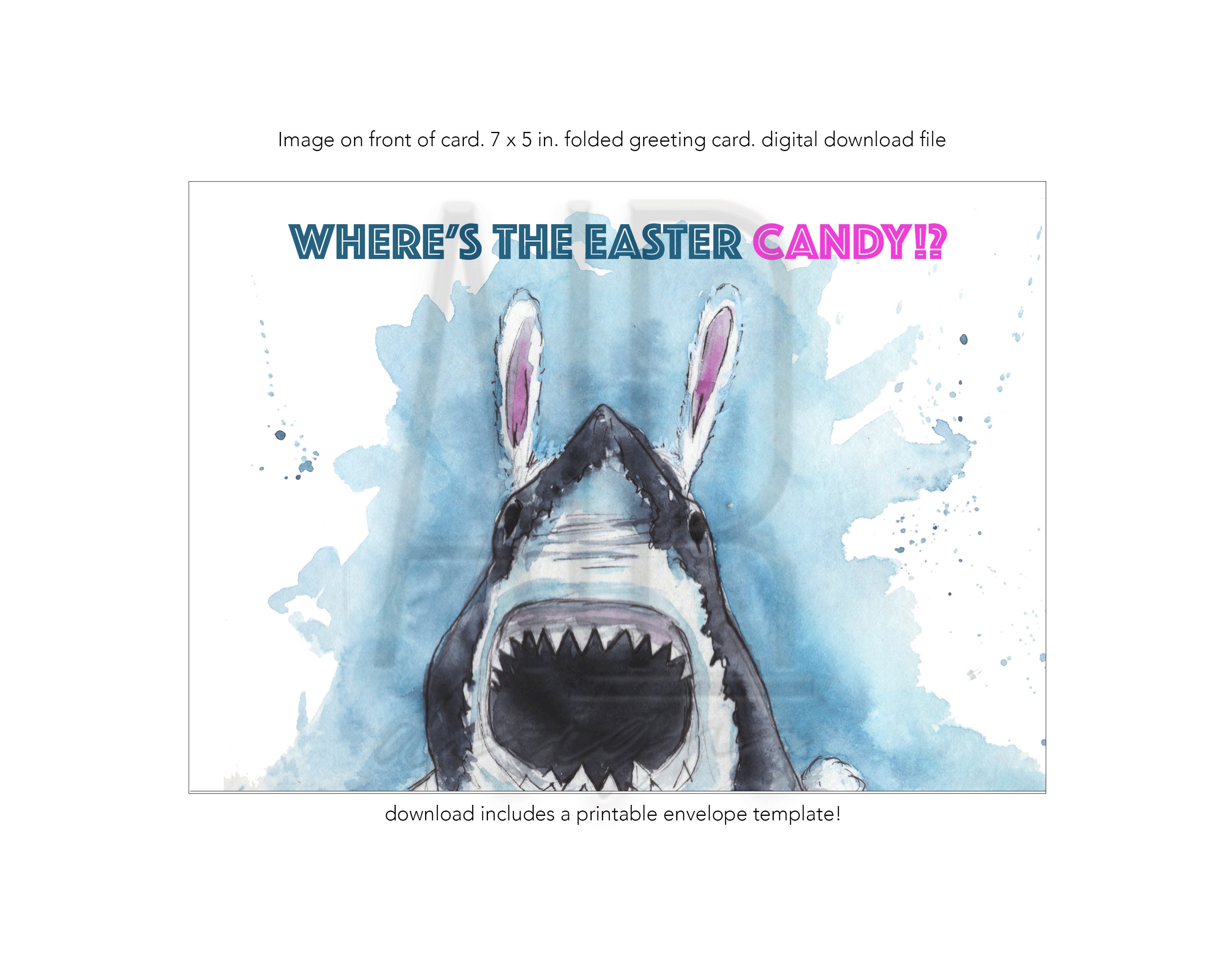Shark Easter Card Version Two* DIGITAL DOWNLOAD FILE* Only, Printable ...