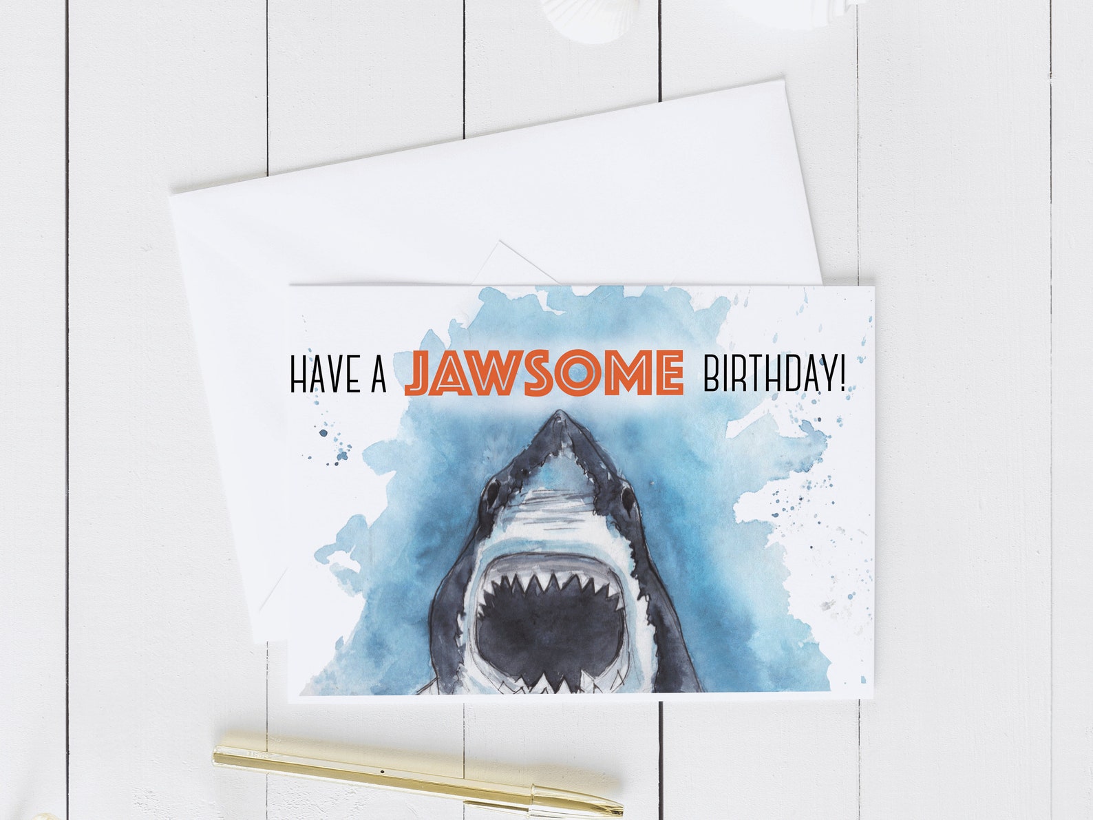 Jawsome Shark Birthday Card Folded 5x7 In Blank Greeting Etsy