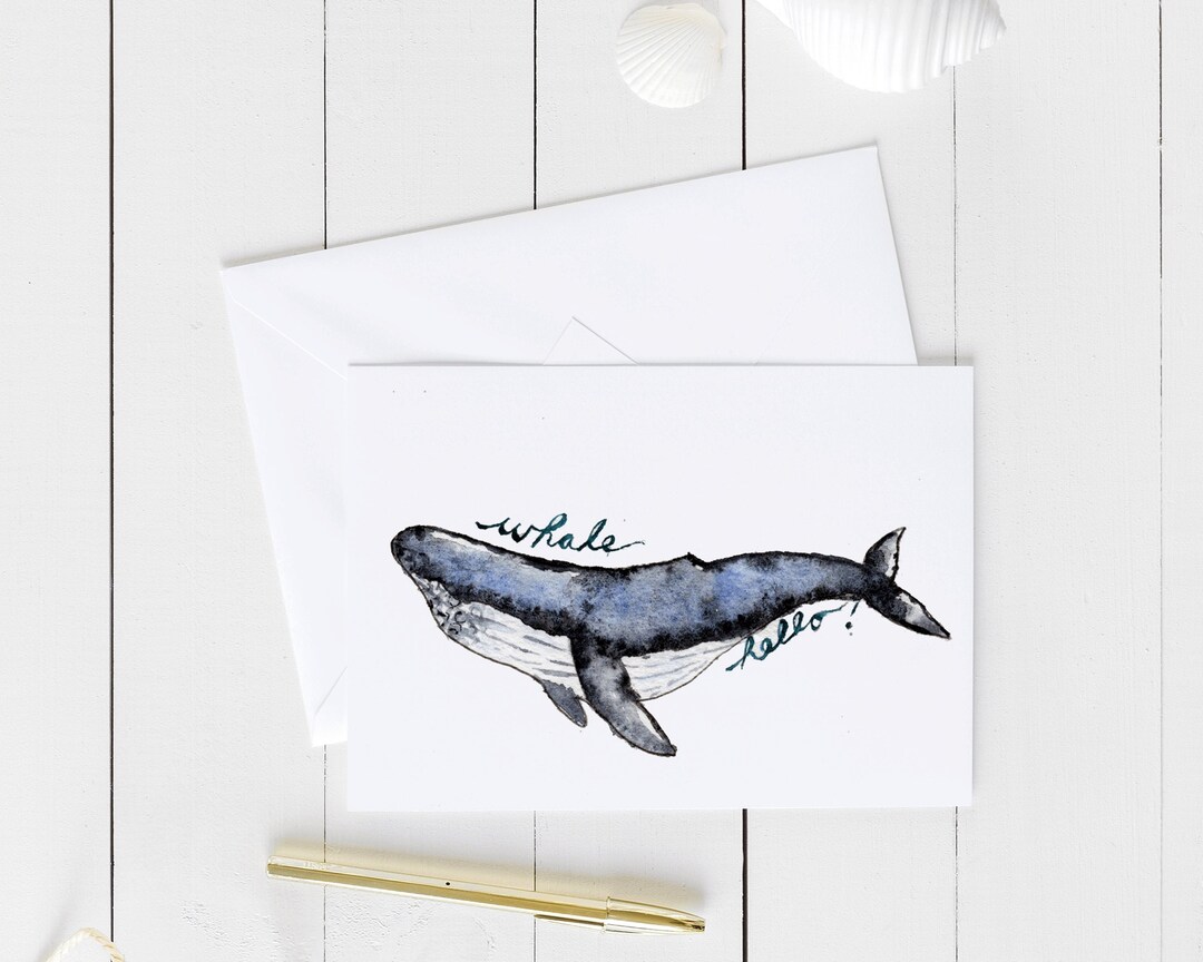 Whale Hello! Watercolor Whale Greeting Card Print, Cards to Say Hi ...