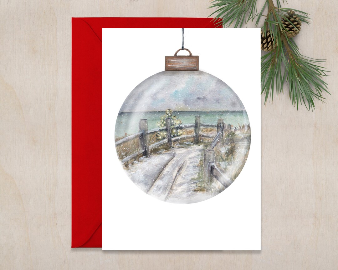 Snowy Christmas Beach 5x7in Christmas Greeting Card, Holiday Card ...