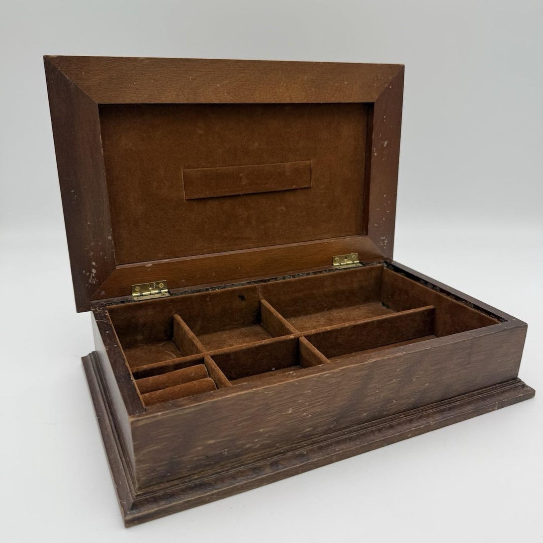 Vintage Men Women Wooden Jewelry Box Organizer Velvet Lined 11x7x2.5 ...