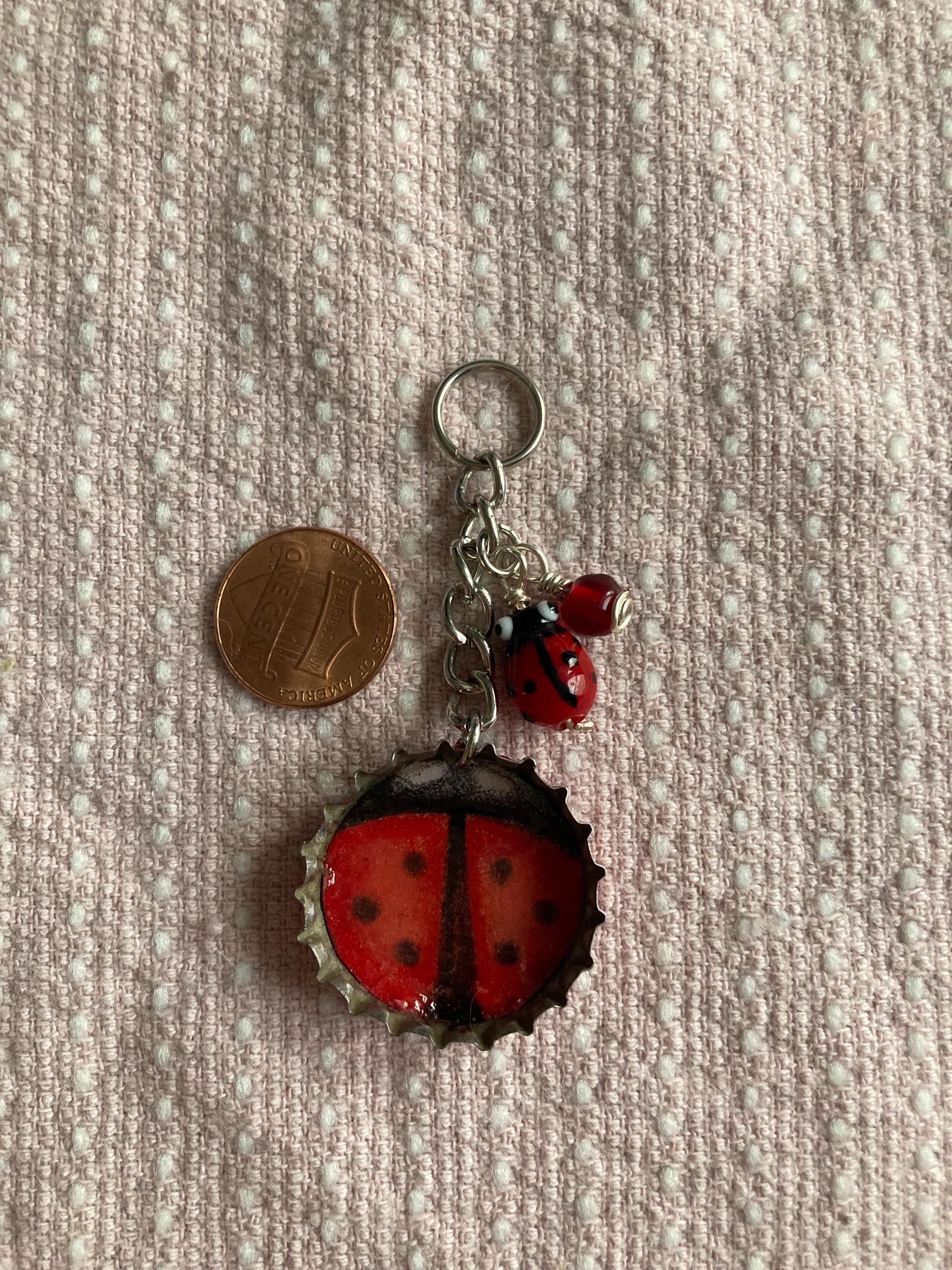 Ladybug Coca Cola Bottle Cap Keychain | Handmade | Hand Painted | Glass ...
