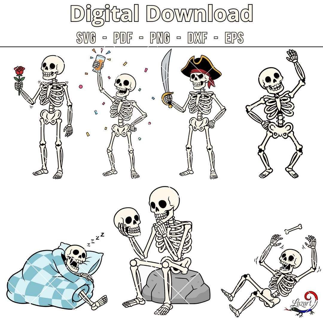 Skeleton SVG Bundle – 10 Funny Skeletons | Halloween Clipart | Spooky ...