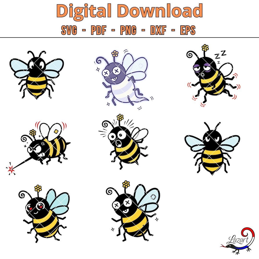 Cute Bee SVG Set – Funny Bee Faces – Kawaii Bee Clipart for Cricut ...