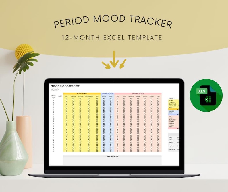 Simple Monthly Period Mood Tracker | Excel Spreadsheet Template - Etsy