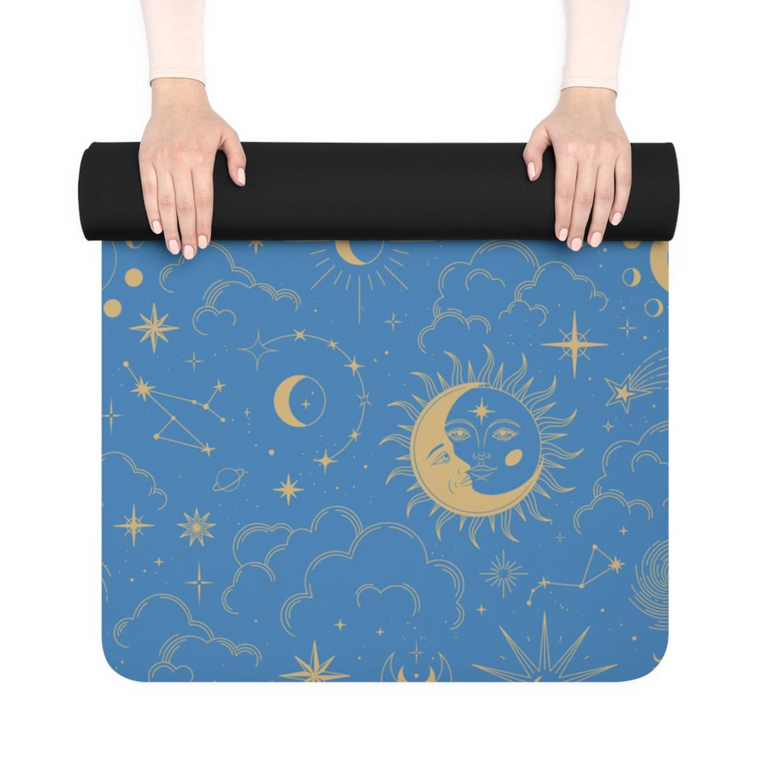 Blue Yoga Mat With Moon Star Pattern | Non-slip, Premium and Eco ...