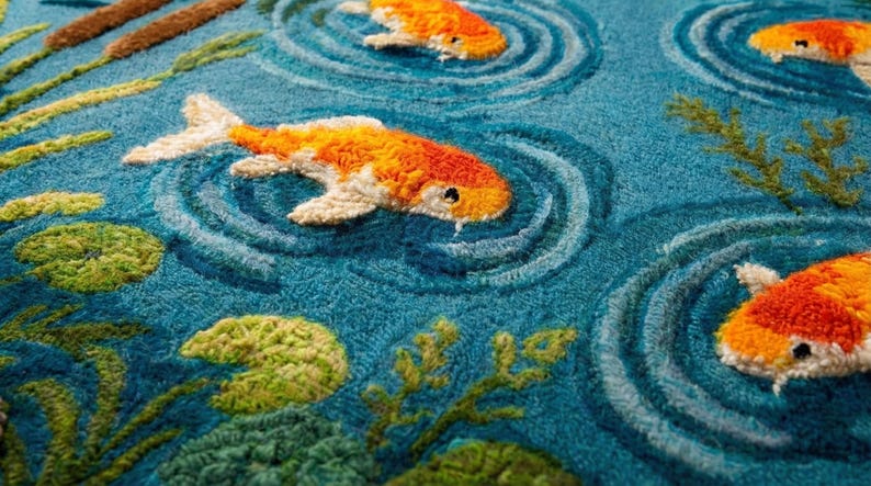 Hand Tufted Wool Rug – Koi Fish Pond Shape Rug 2x3 8x10 Area Rug for ...