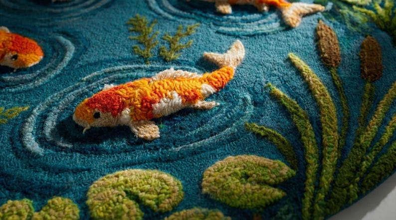 Hand Tufted Wool Rug – Koi Fish Pond Shape Rug 2x3 8x10 Area Rug for ...