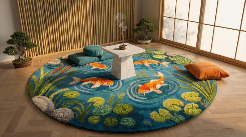 Hand Tufted Wool Rug – Koi Fish Pond Shape Rug 2x3 8x10 Area Rug for ...