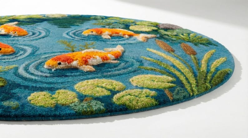 Hand Tufted Wool Rug – Koi Fish Pond Shape Rug 2x3 8x10 Area Rug for ...