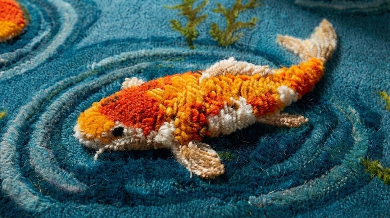 Hand Tufted Wool Rug – Koi Fish Pond Shape Rug 2x3 8x10 Area Rug for ...