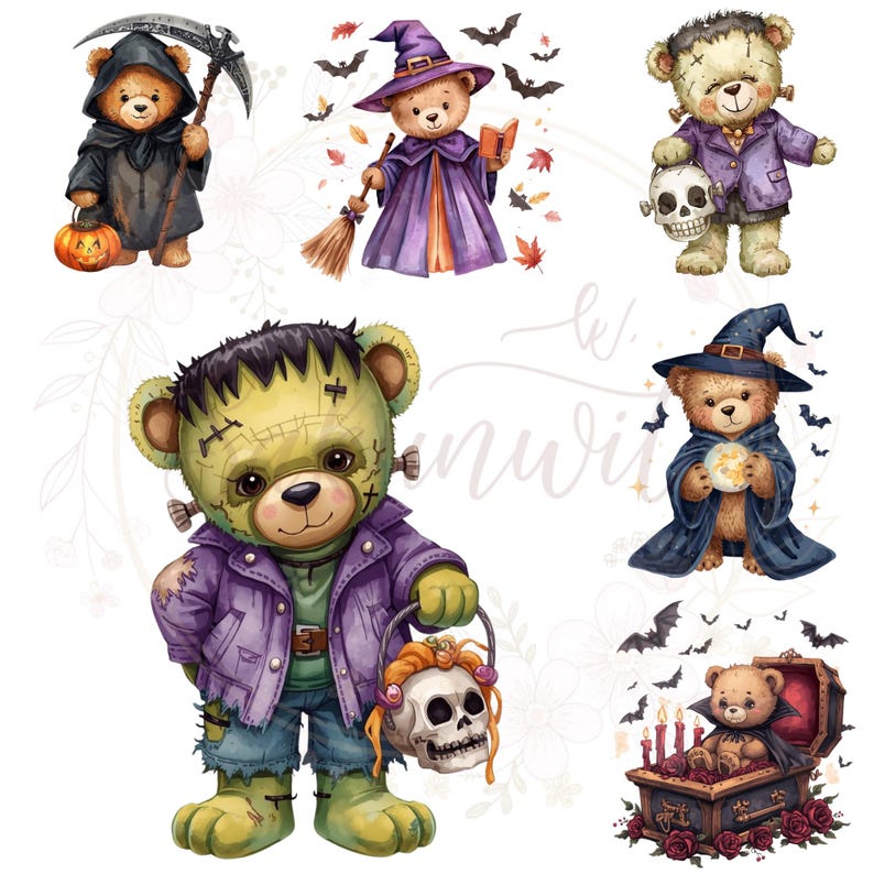 60 Halloween Teddy Bear Clipart PNG | Cute Pumpkin Bear Bundle | Spooky ...